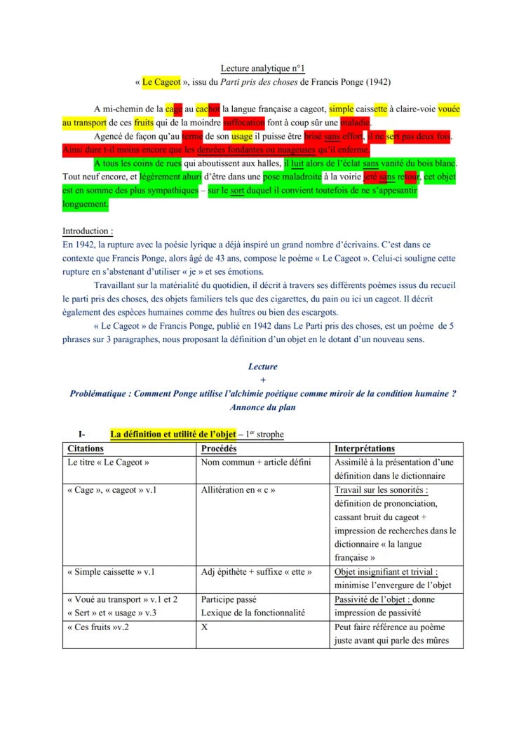 Analyse du cageot de Francis Ponge - PDF, résumé, mouvement (Français ...