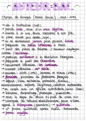 Fiche Révision Olympe de Gouges Bac Français: Dissertation, Résumé et ...