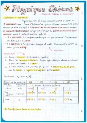 Tableau d'avancement : Exercice corrigé PDF, Exemples et Cours (Physique/Chimie) en PDF - Knowunity