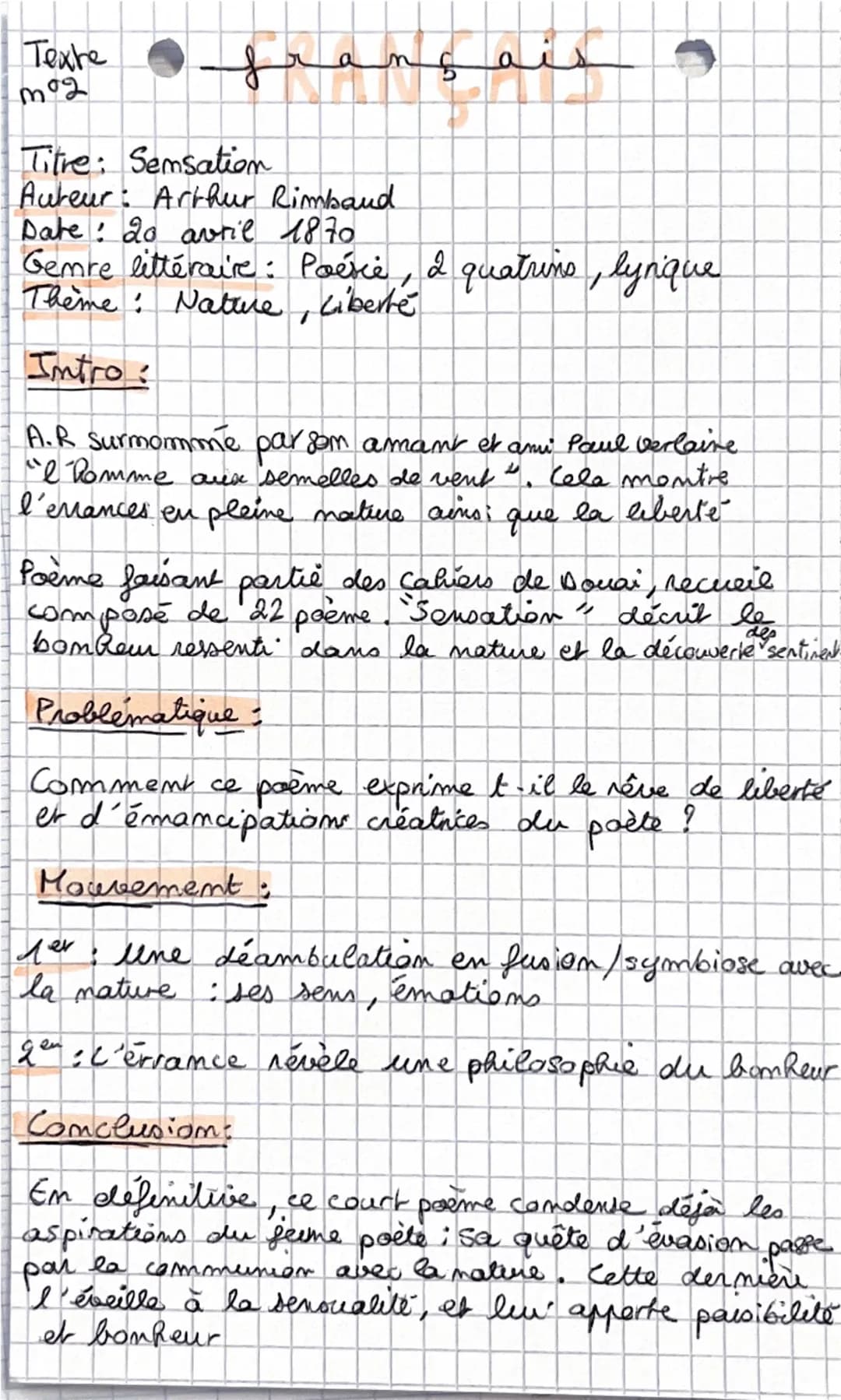 Explication simple: Étude linéaire « Sensation », Arthur Rimbaud ...
