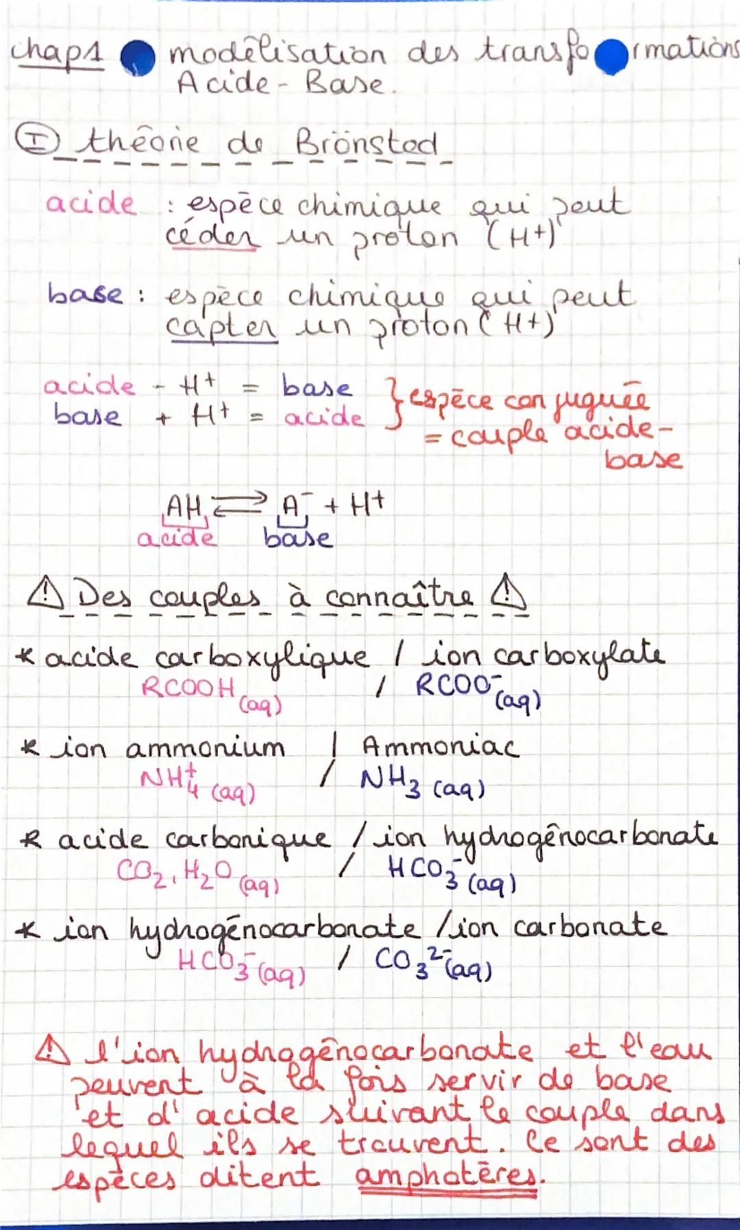 Chap 1 : modélisation des transformations acide-base (Physique/Chimie ...