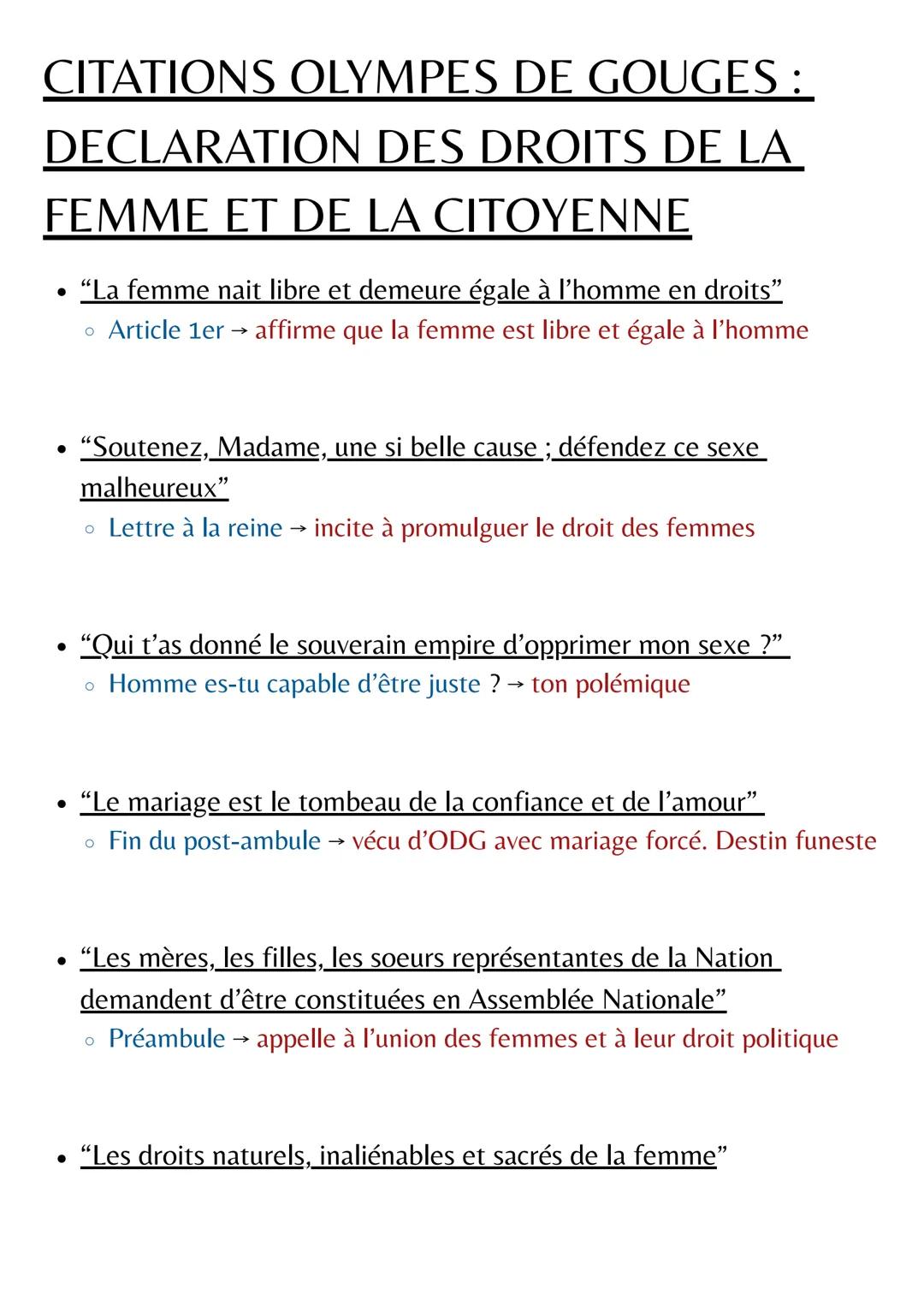 Explication simple: citations d'olympe de gouges : la déclaration des ...