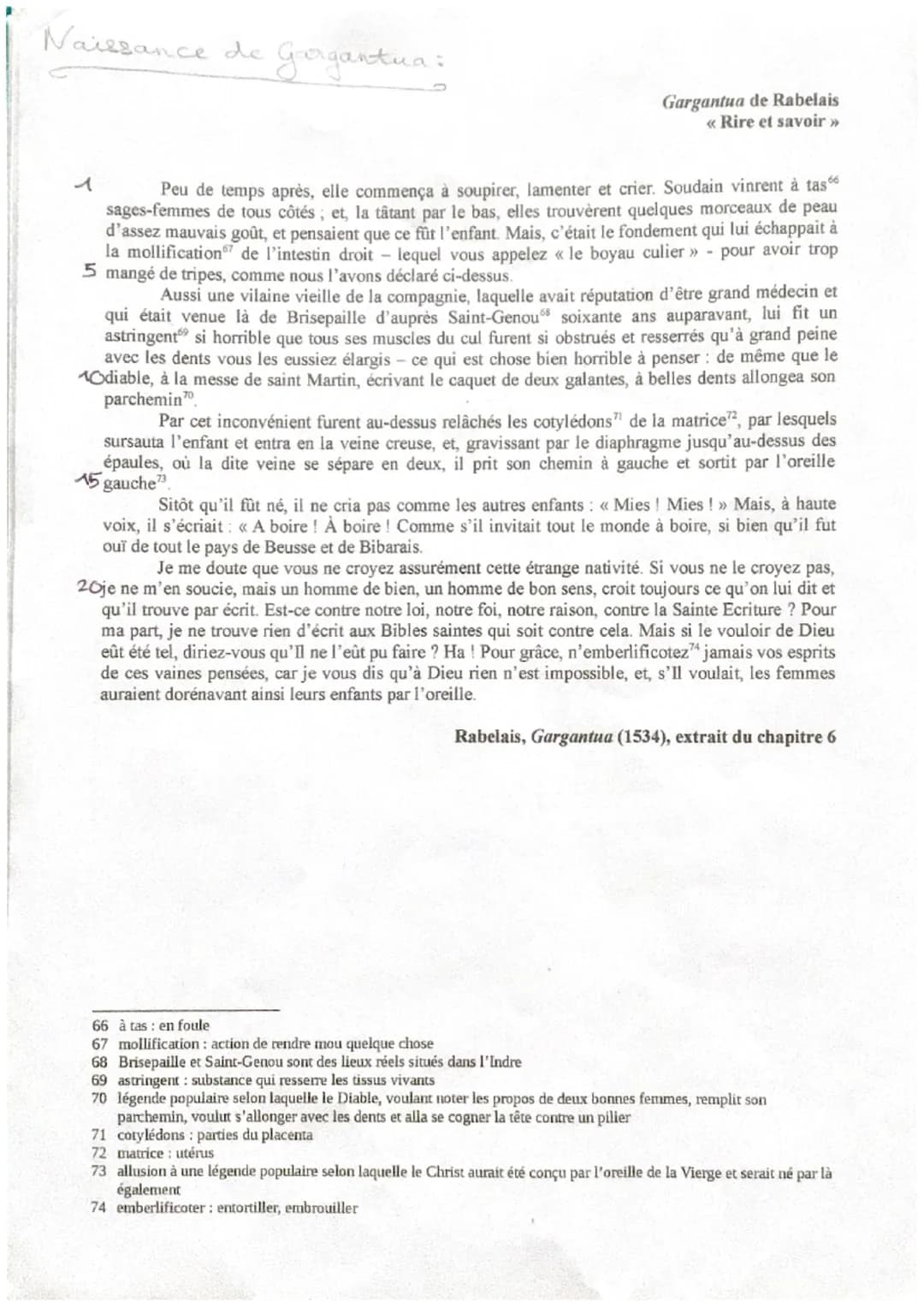 Explication simple: Analyse linéaire: La naissance de Gargantua ...