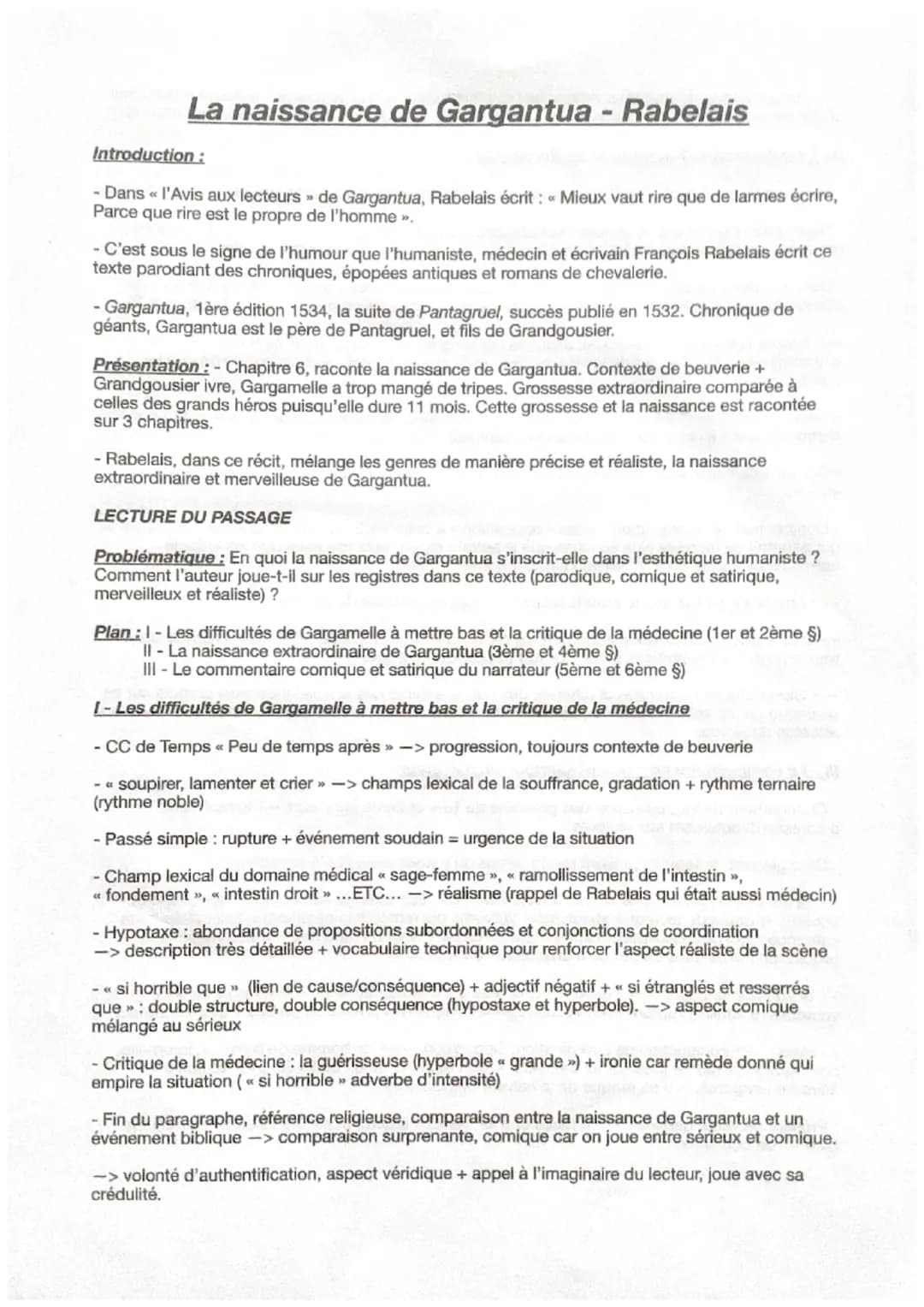 Explication simple: Analyse linéaire: La naissance de Gargantua ...