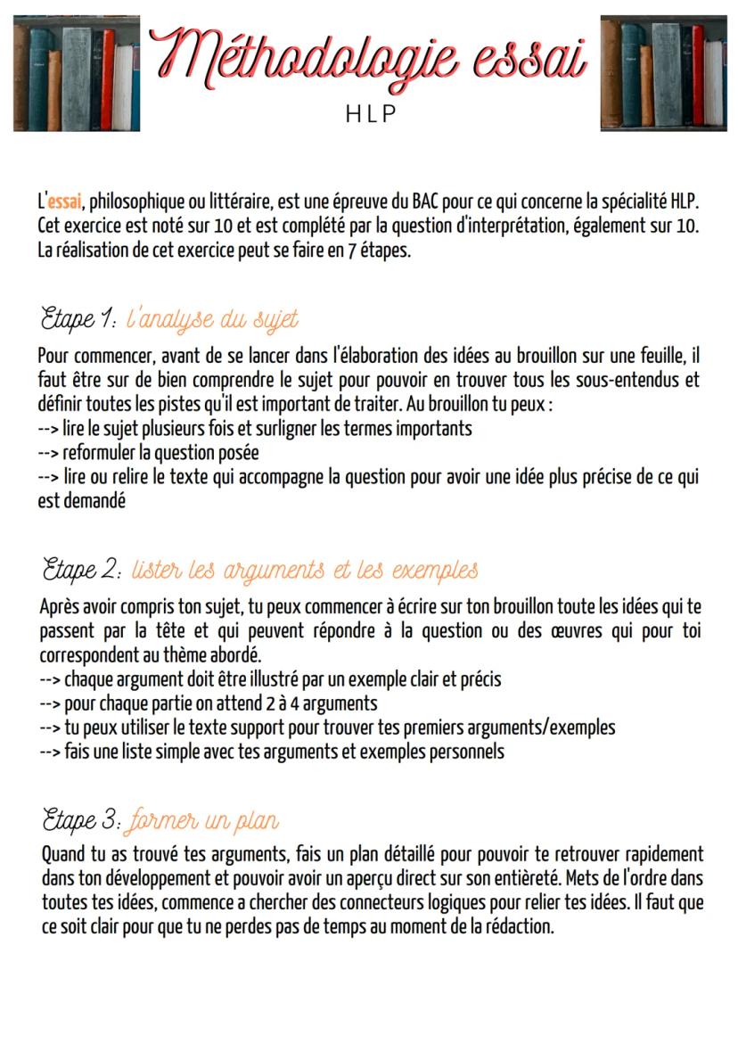 Méthodologie Essai Littéraire et Philosophique HLP PDF - Terminale et Exemples (HLP) - Knowunity