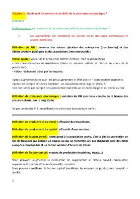 La Croissance Économique SES Terminale - Fiche Révision et Cours PDF (SES) - Knowunity