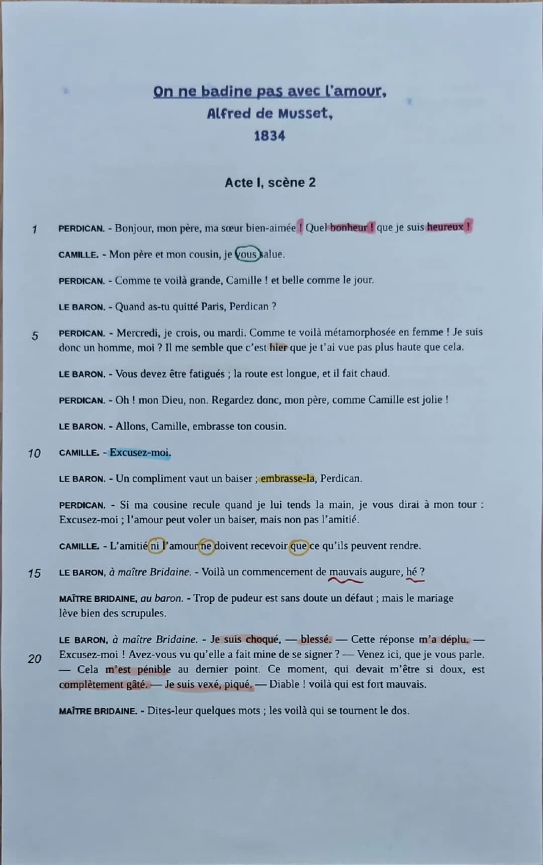 Explication simple: Analyse linéaire : Acte I, scène 2 d'On ne badine ...