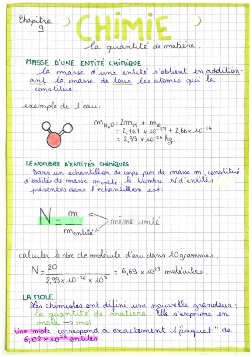 Comment calculer la masse d'une entité chimique et les moles avec ...