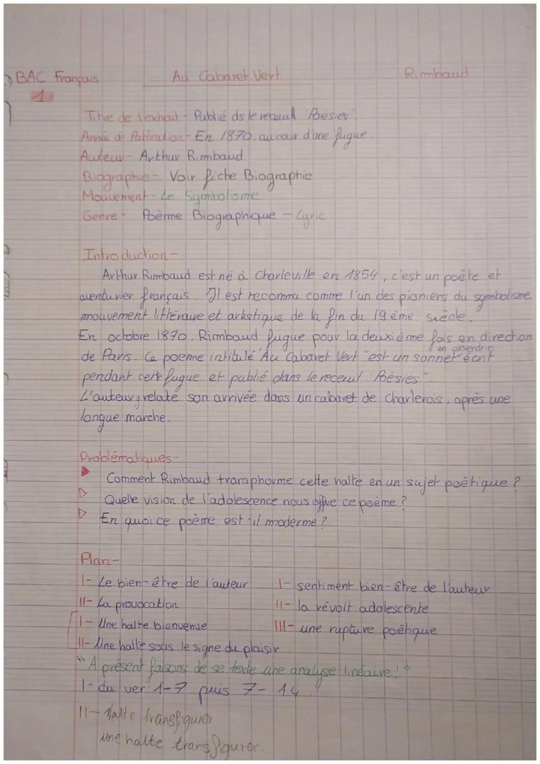 Découvre 'Au Cabaret-Vert' de Rimbaud: Analyse Linéaire PDF et ...