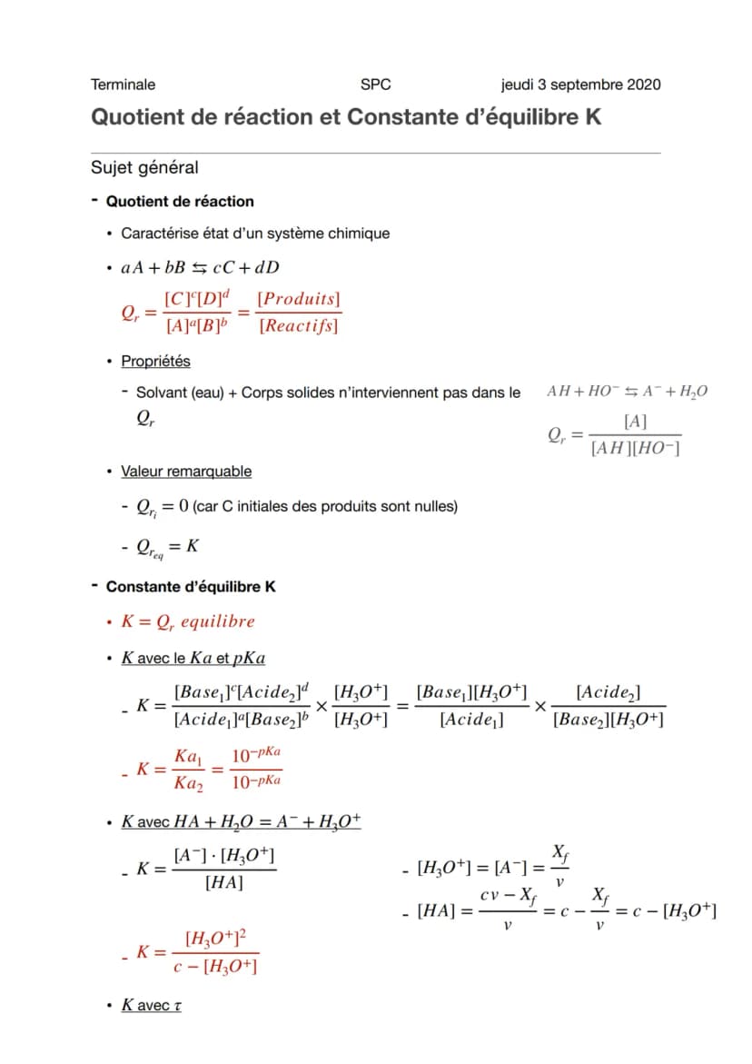 Explication simple: Quotient de réaction et constante d'équilibre ...