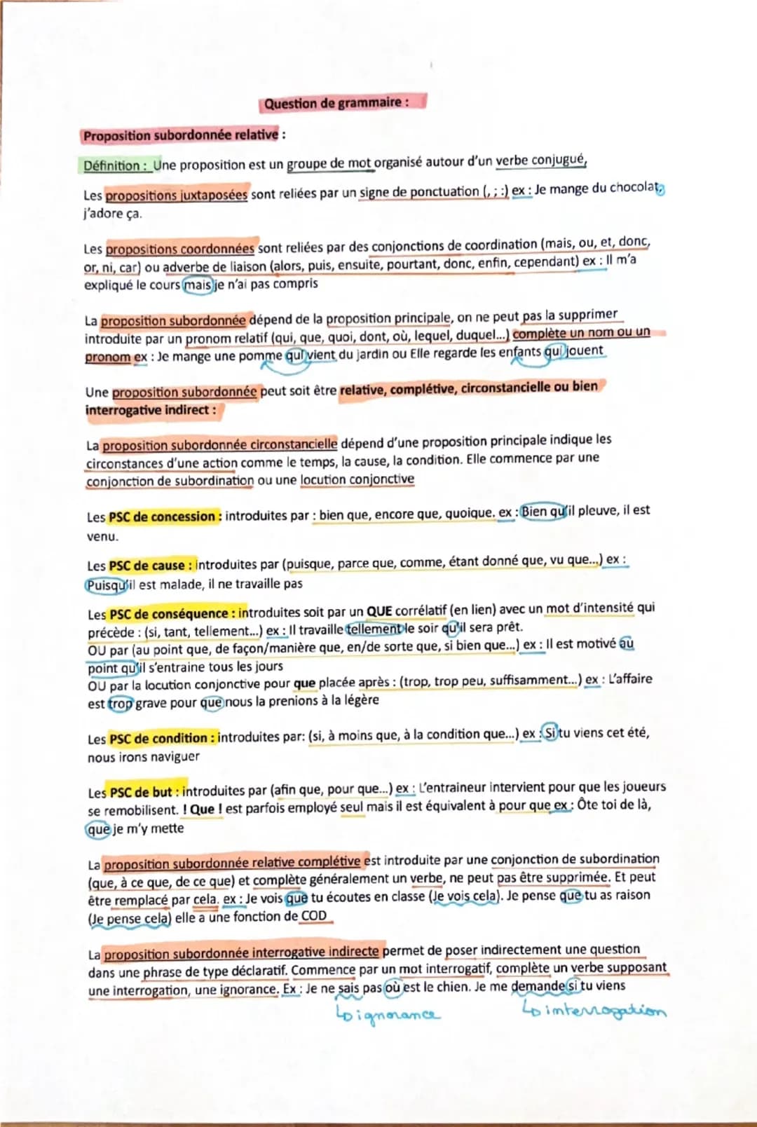 Question de grammaire oral français : propositions, négation ...