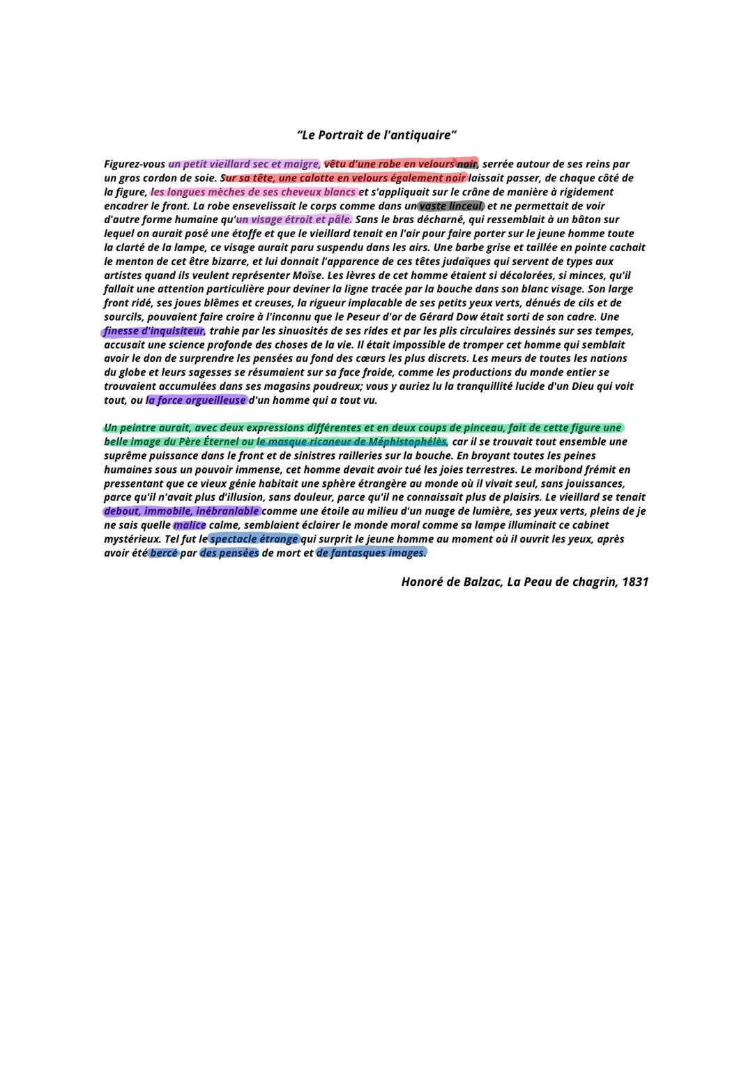 Analyse Linéaire du Portrait de l'Antiquaire dans La Peau de Chagrin ...