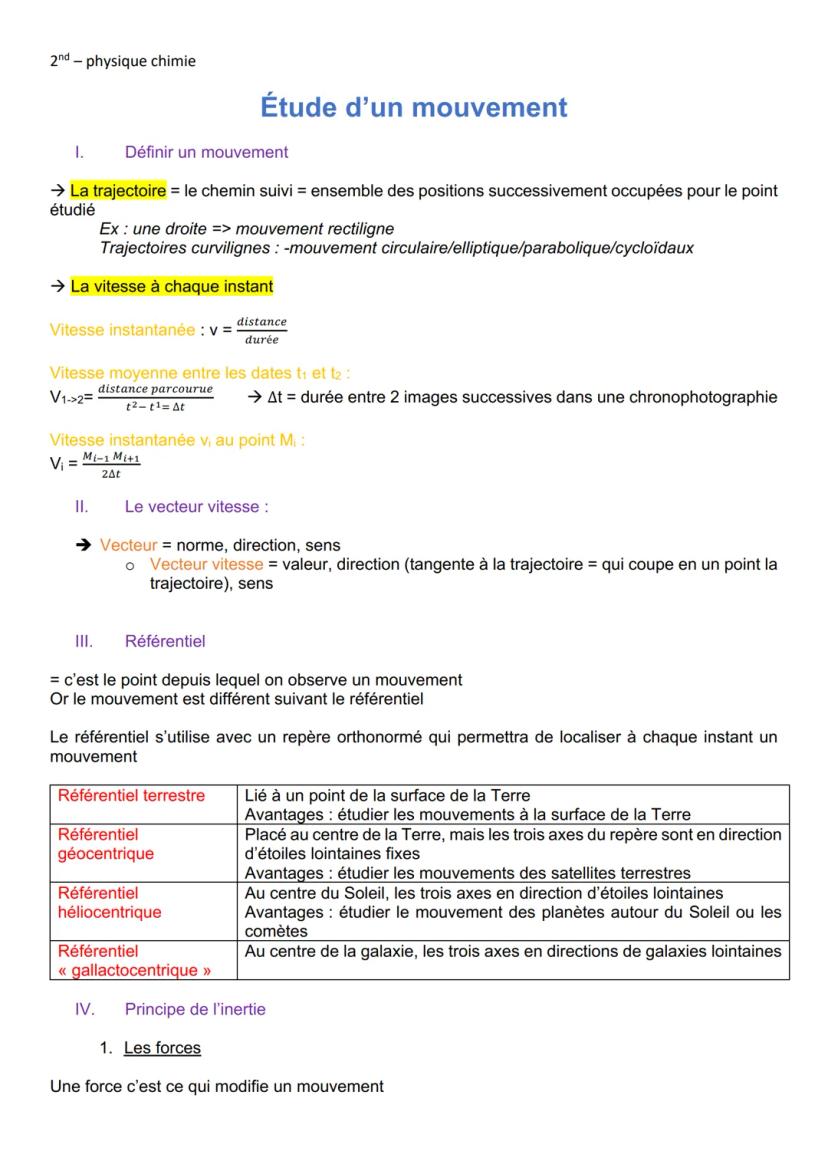 Étude de mouvement Physique Seconde - Cours et Exercices PDF (Physique ...