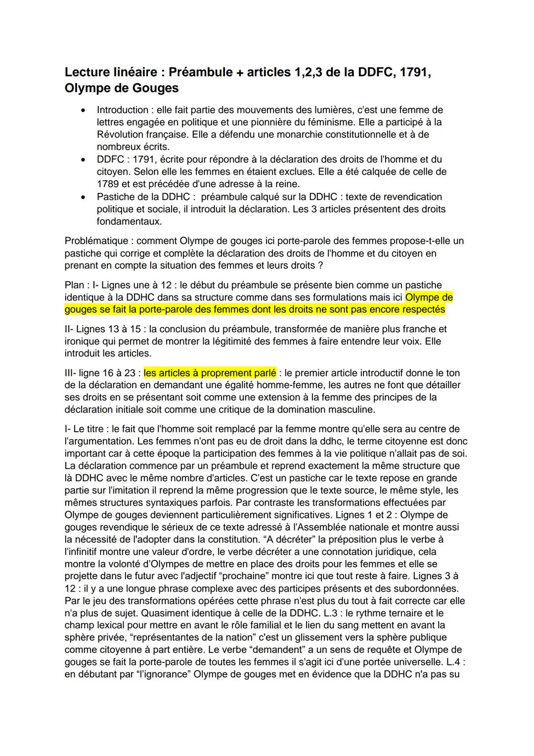Analyse Linéaire DDFC : Préambule et Articles 1, 2, 3 d’Olympe de ...