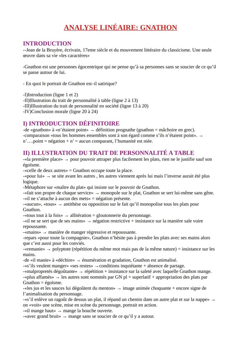 Explication simple: Analyse linéaire Gnathon Les Caractères de La ...