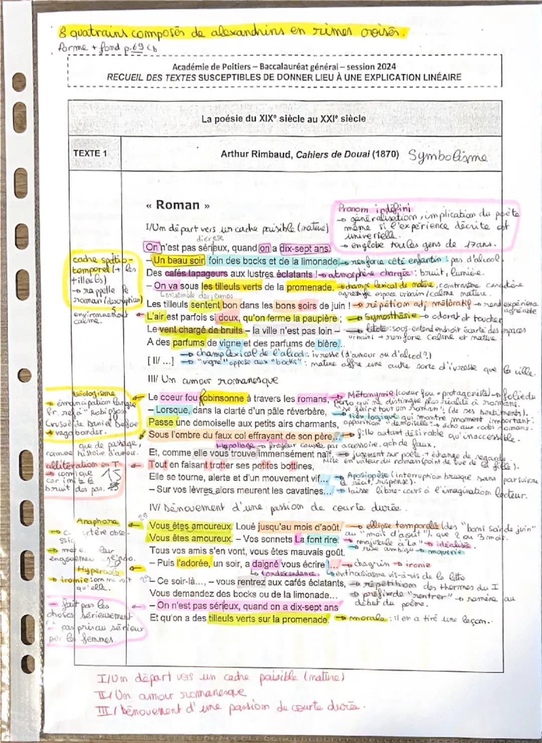 Explication simple: Étude linéaire roman Arthur Rimbaud (Français ...