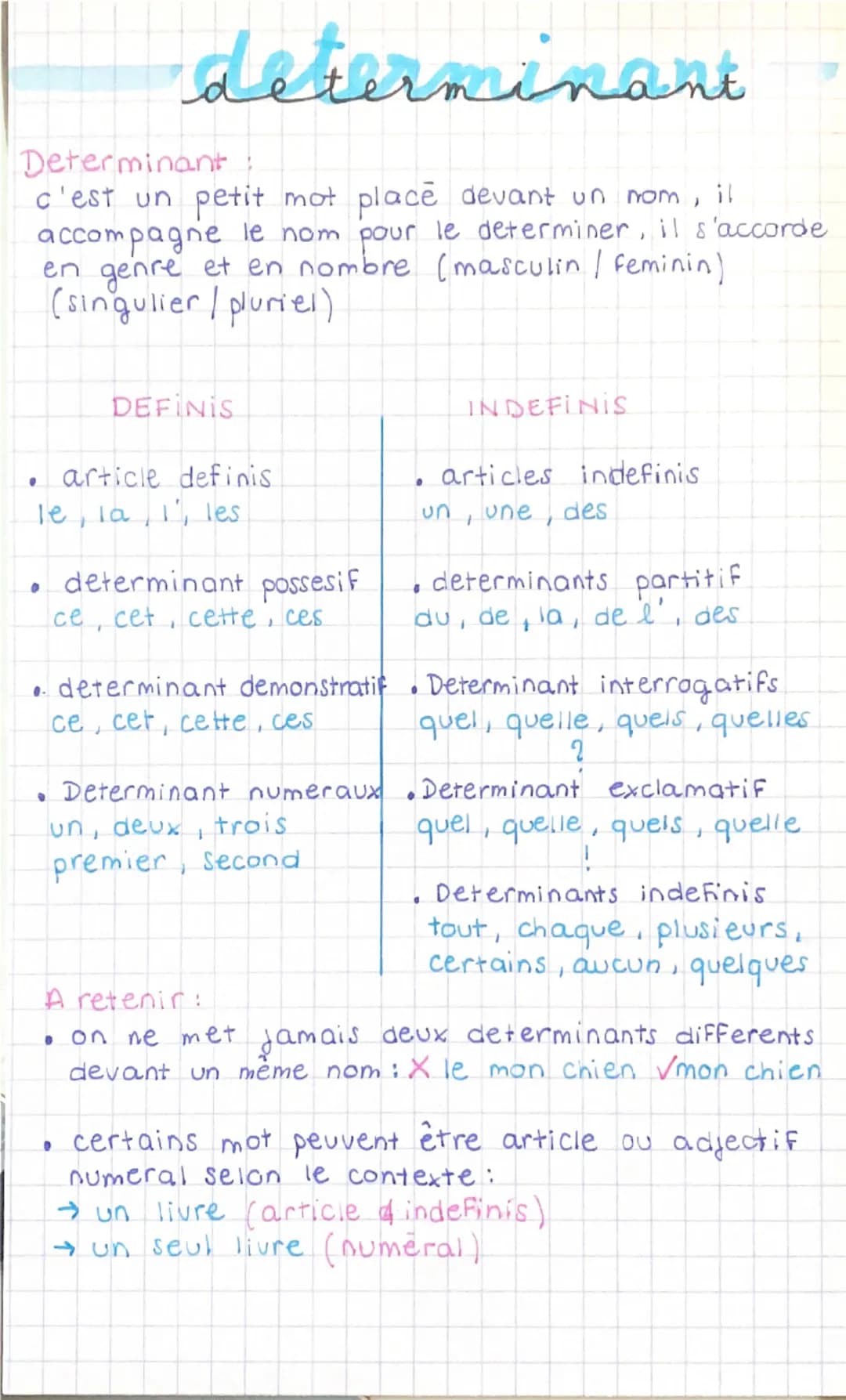 Les déterminants (Français) - Knowunity