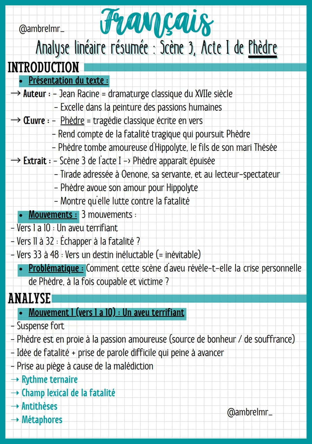 Explication simple: Phèdre Acte 1 Scène 3 - Analyse Linéaire et Résumé ...