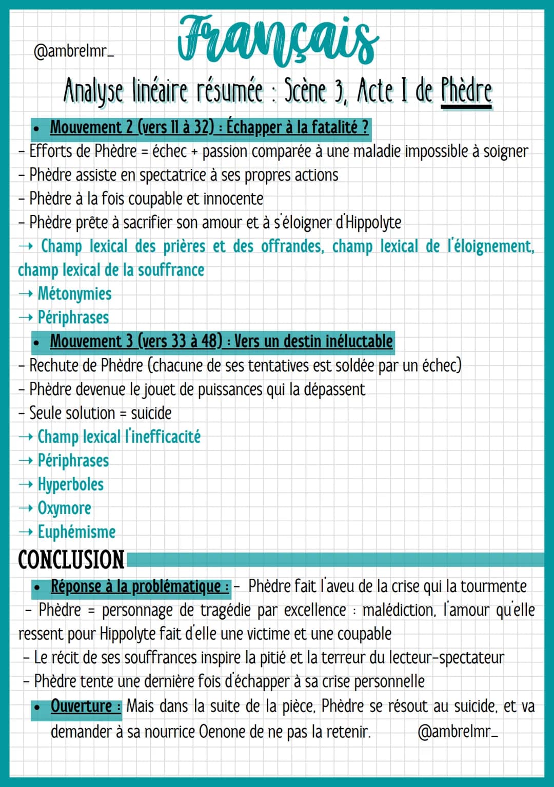 Explication simple: Phèdre Acte 1 Scène 3 - Analyse Linéaire et Résumé ...