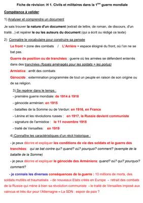 Résumé de la Première Guerre Mondiale et Grandes Dates (Brevet ...