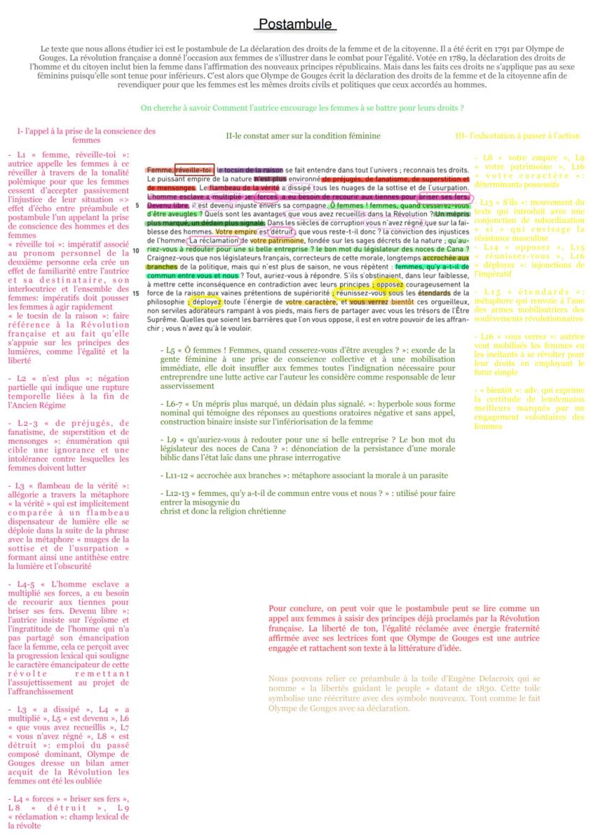 Explication simple: Postambule Olympe de Gouges texte PDF et résumé - DDFC Explication linéaire ...