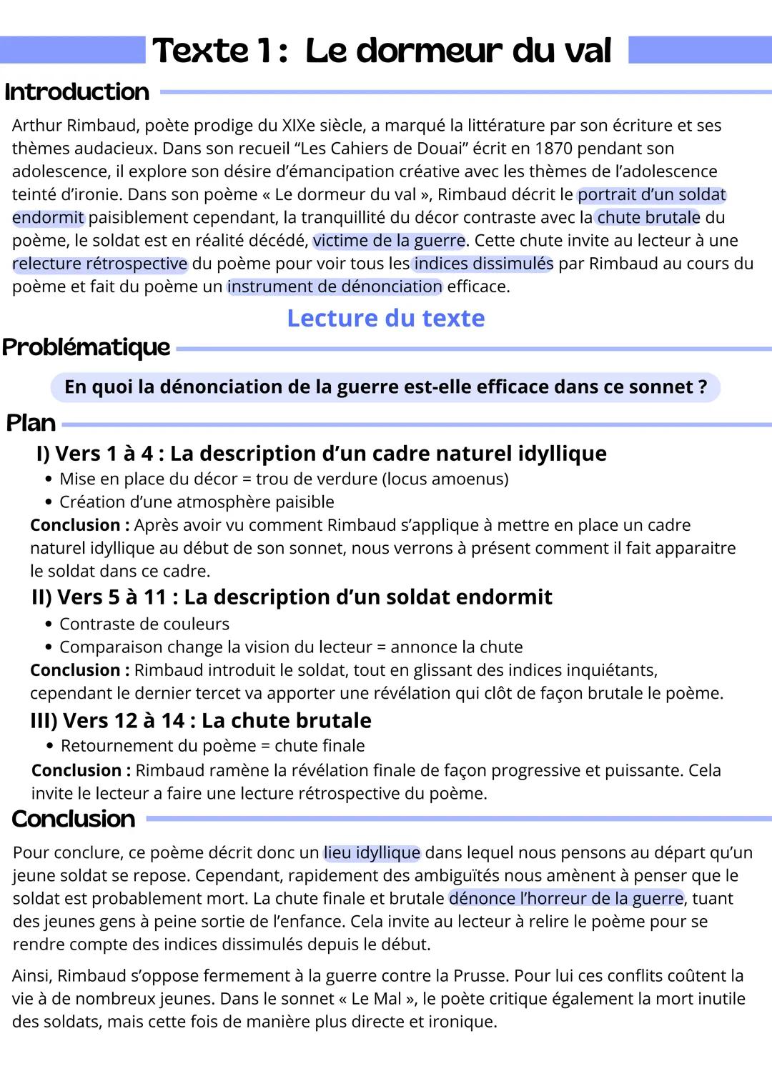 Explication simple: Analyse Rimbaud : Le Dormeur du Val pour le Bac ...