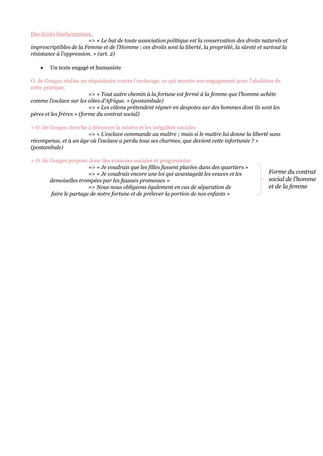 Plan et Citations pour ta Dissertation sur Olympe de Gouges (Français ...