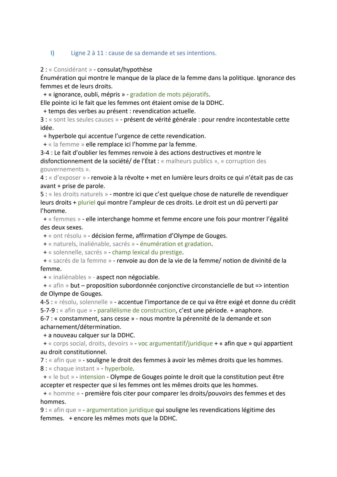 Analyse Linéaire du Préambule de la Déclaration des Droits de la Femme ...